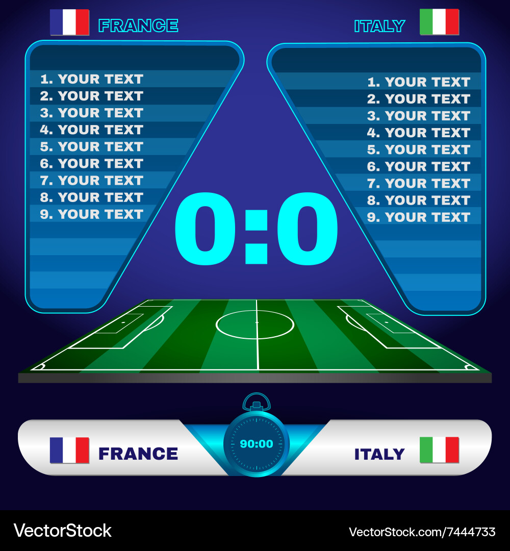 Soccer match scoreboard on a playfield Royalty Free Vector