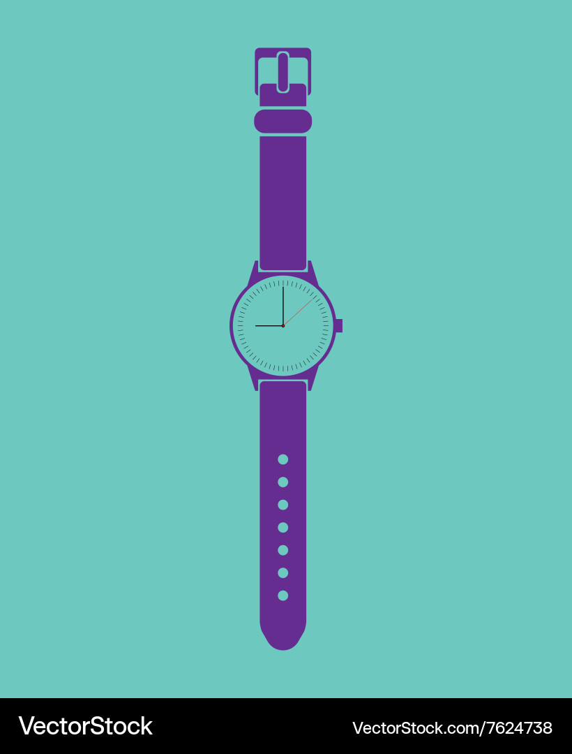 Blue trendy painted watch on a green background Vector Image
