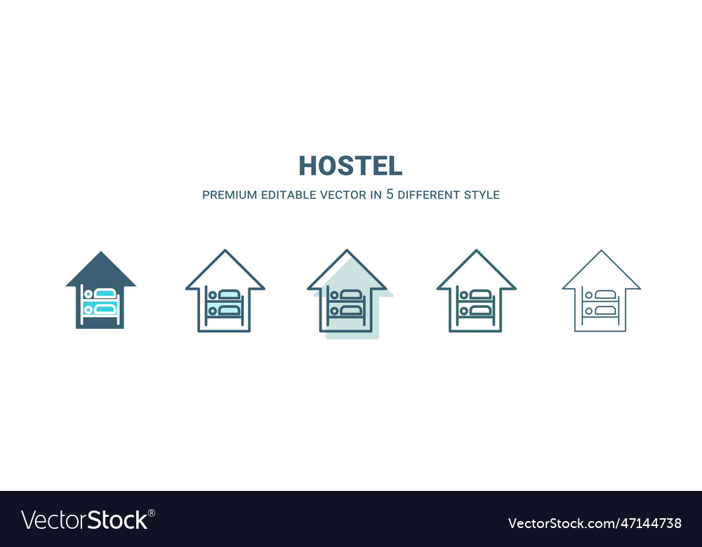 Hostel icon in 5 different style outline filled Vector Image