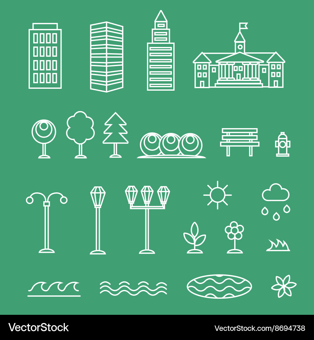 Linear landscape icons line style - trees Vector Image