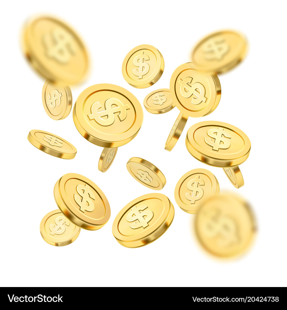Realistic gold coin explosion or splash on white Vector Image
