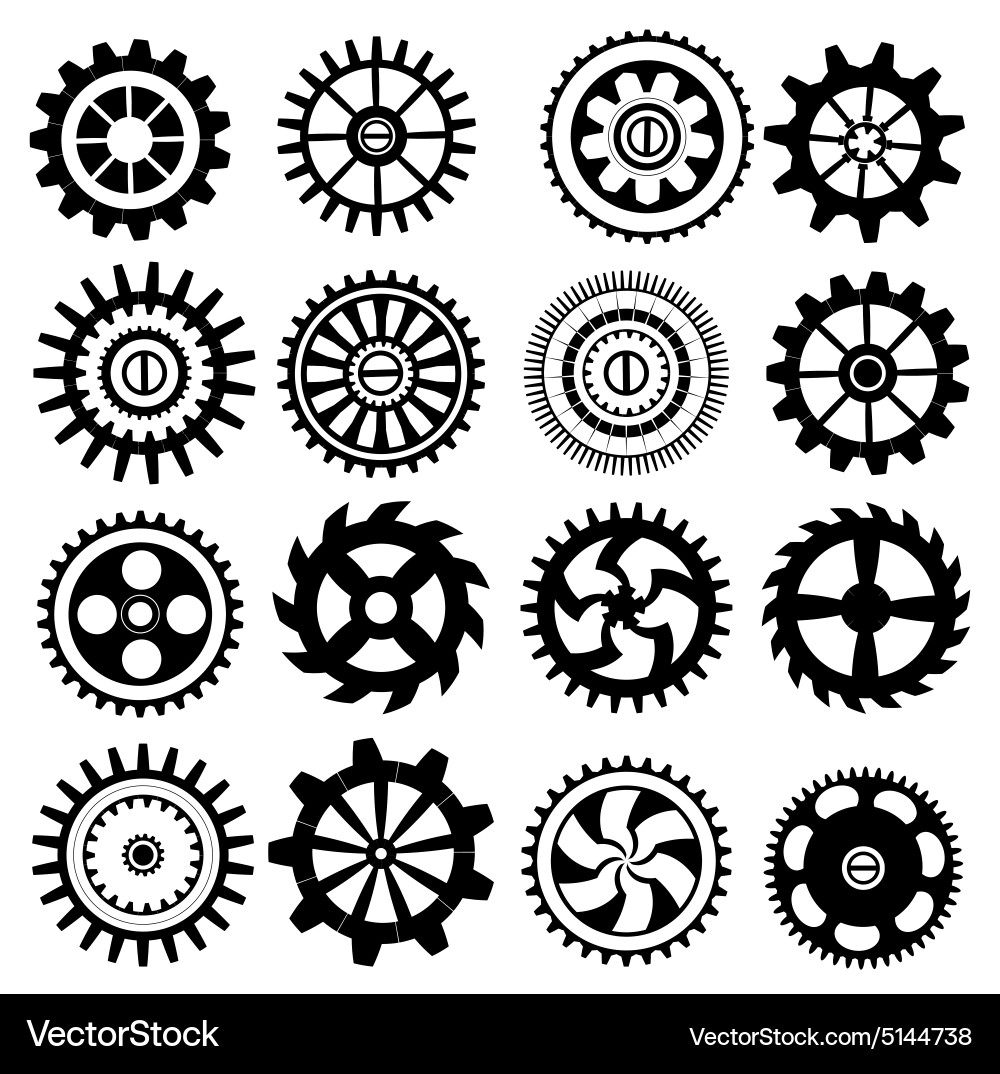 Set of black gears Royalty Free Vector Image - VectorStock