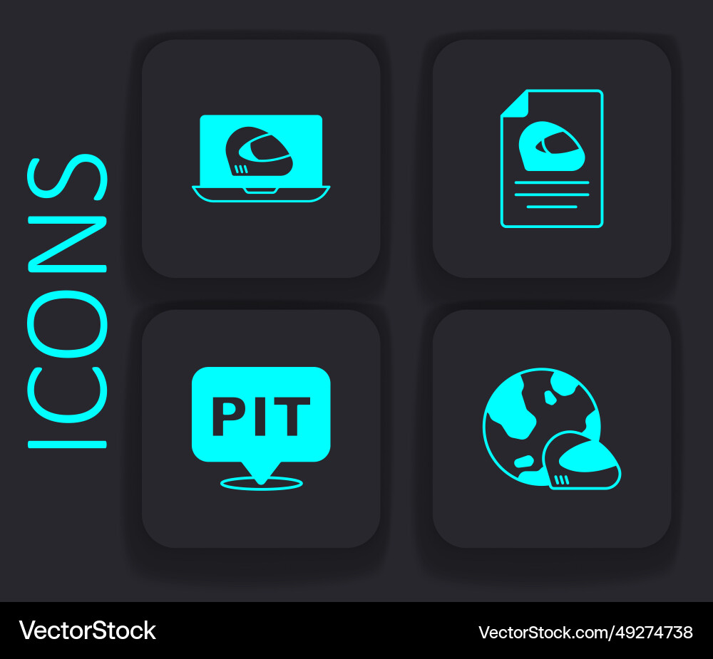 Set racing helmet and pit stop icon black square Vector Image