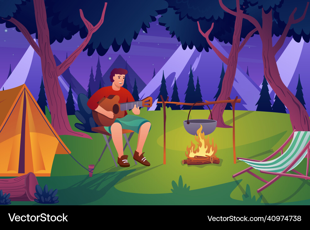 Summer camping concept in flat cartoon design Vector Image