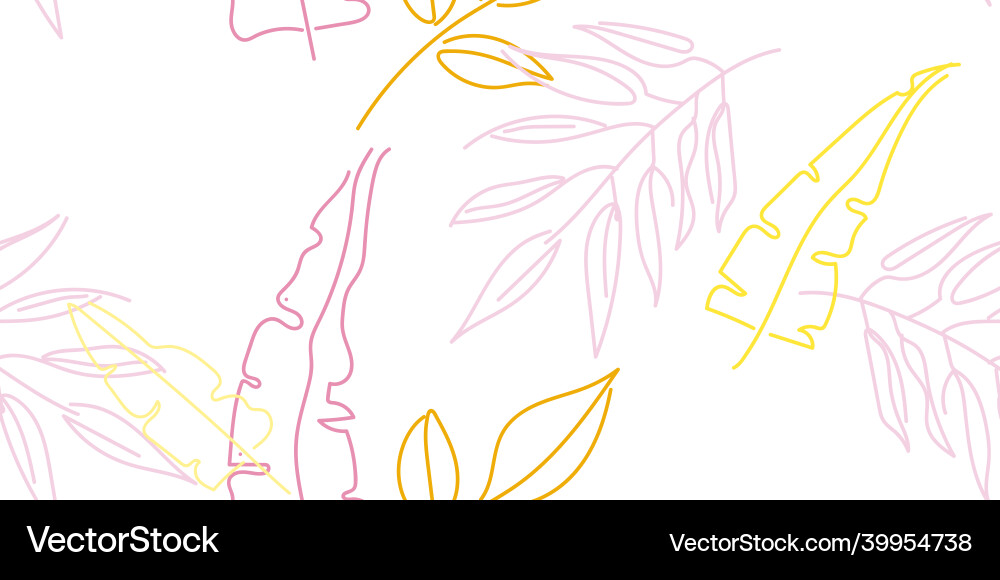 Tropical leaf modern print pastel one line drawing