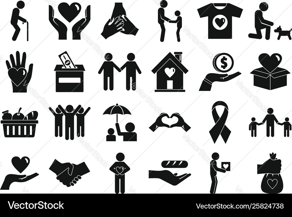 Volunteering helping icons set simple style Vector Image