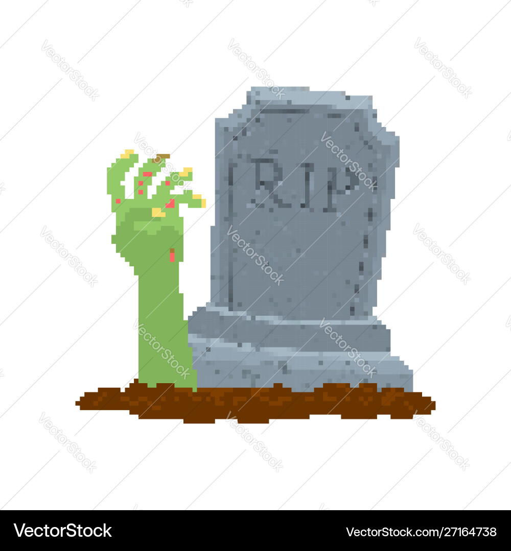 Zombie hand pixel art dead man from grave 8 bit Vector Image