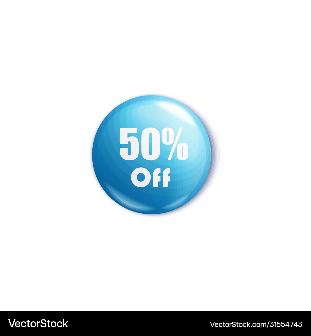 50 percent off blue round pin or button Royalty Free Vector