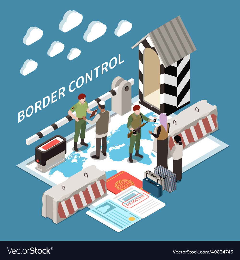 Border control isometric composition Royalty Free Vector