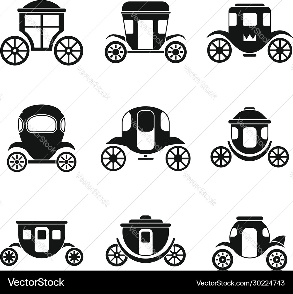 Brougham icons set simple style Royalty Free Vector Image