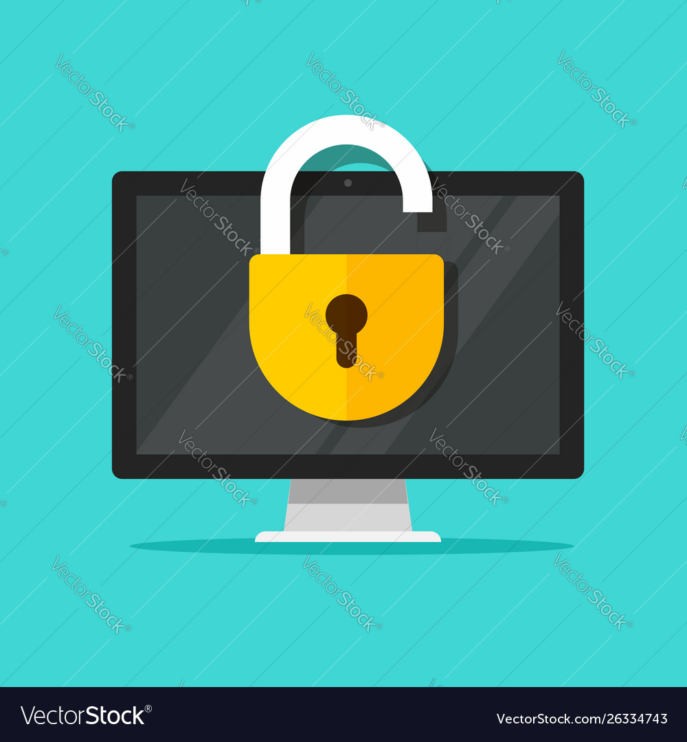 Computer lock open on display Royalty Free Vector Image