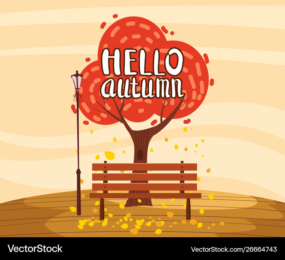 Hello autumn landscape lonely tree in trend flat Vector Image