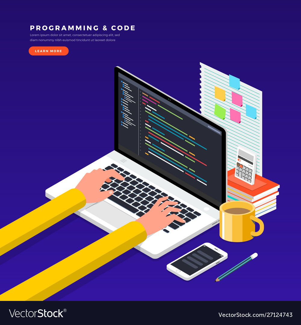 Isometric flat design concept programmer Vector Image Isometric flat design concept programmer Vector Image