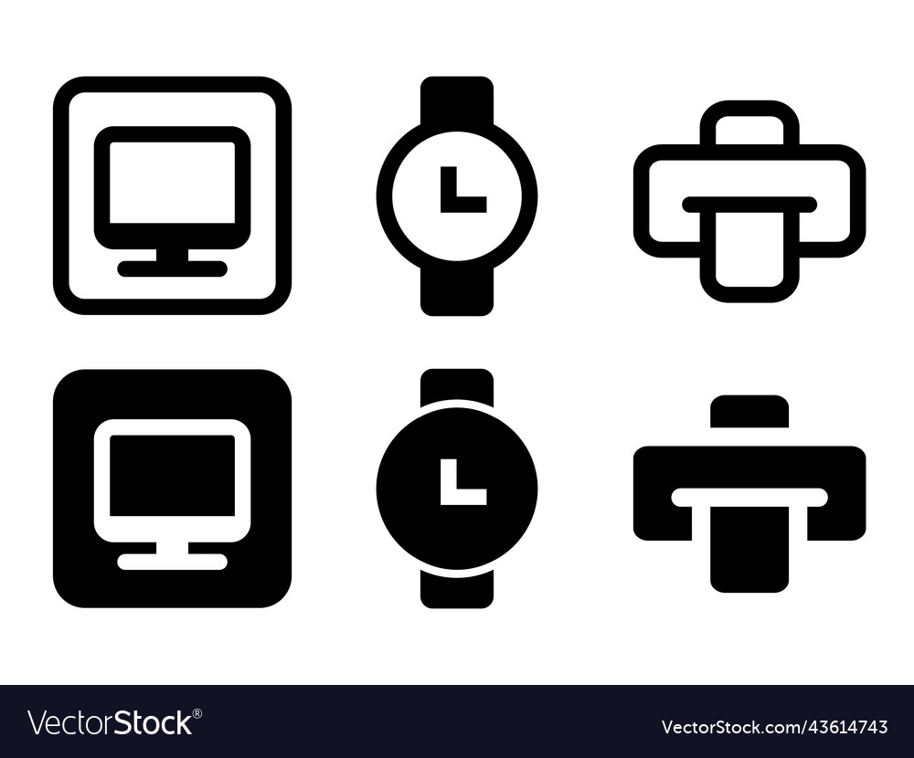 Printer and computer icon clock flat Royalty Free Vector