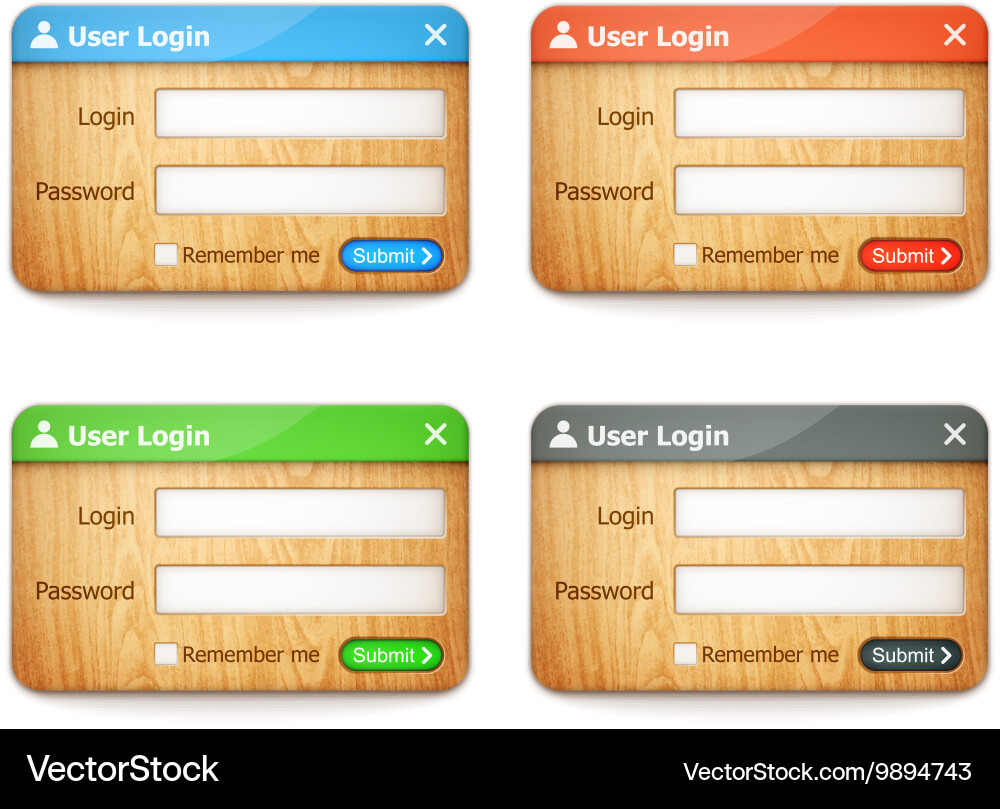 Set of wooden login forms Royalty Free Vector Image