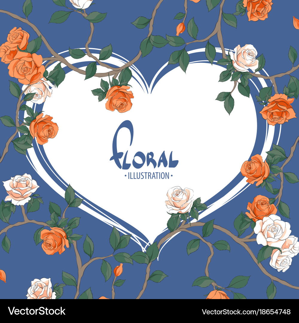 Card with flowers and a white heart inside Vector Image