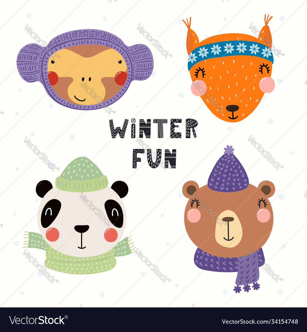 Cute animals winter set Royalty Free Vector Image