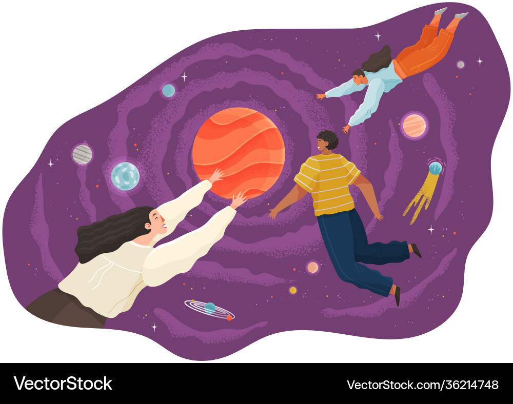 Group people flying to stars in space Royalty Free Vector