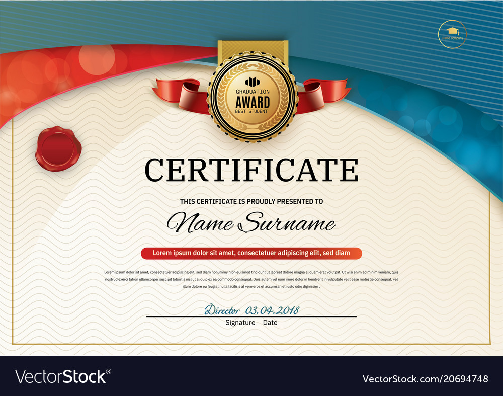 Official certificate with red turquoise wave Vector Image