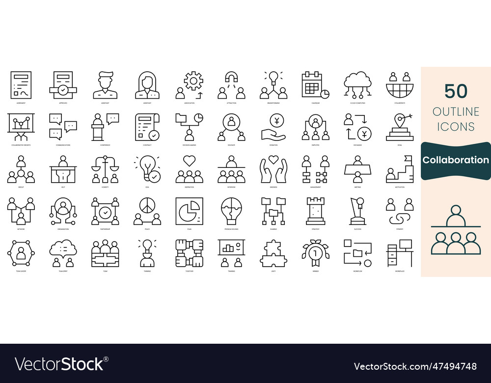 Set of collaboration icons thin linear style Vector Image