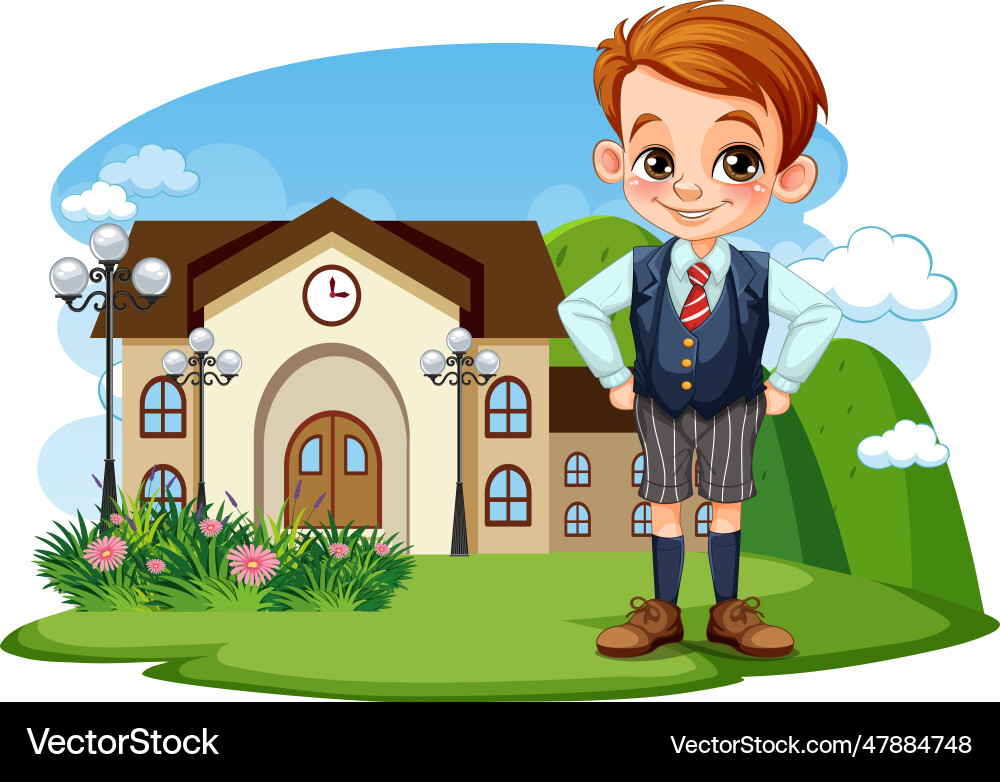 Student wearing school uniform at school scene Vector Image