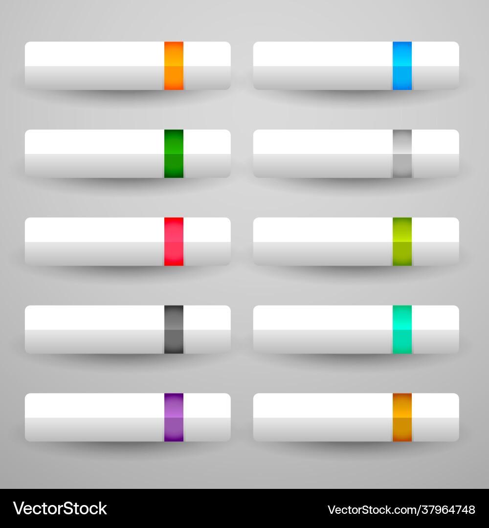 White buttons set in ten shiny colors Royalty Free Vector