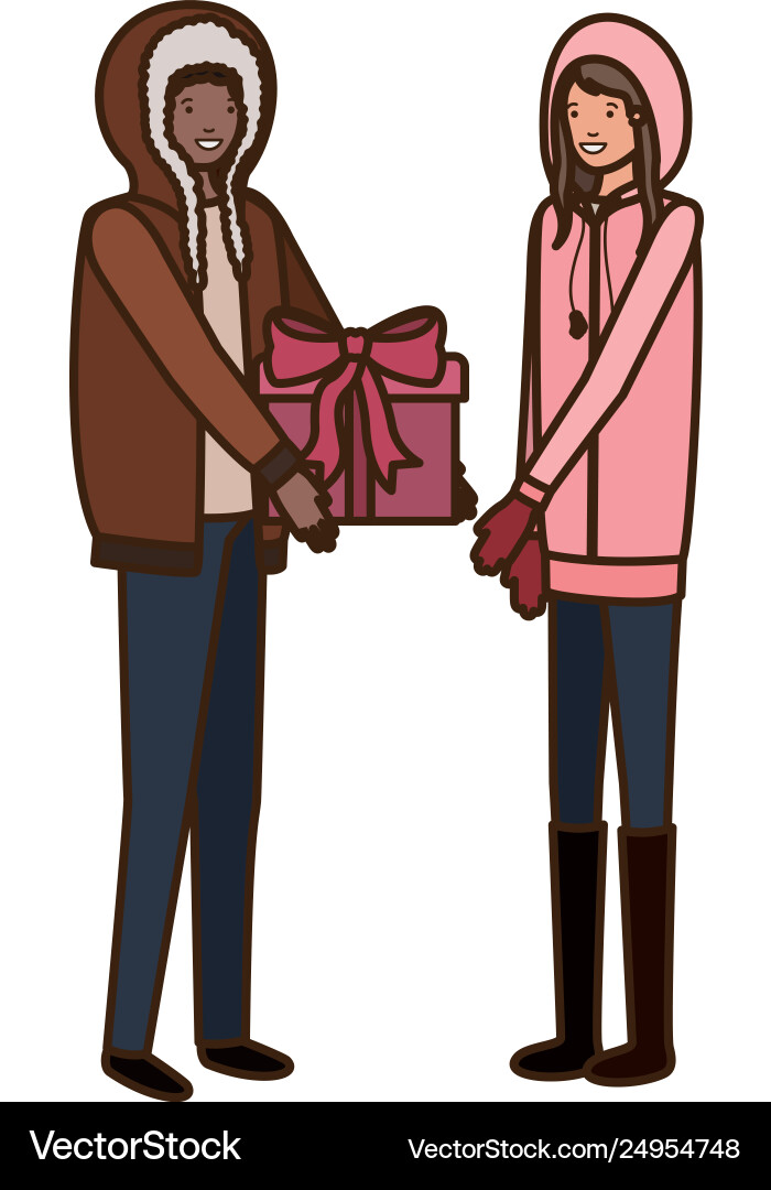 Young couple with gift box avatar character Vector Image