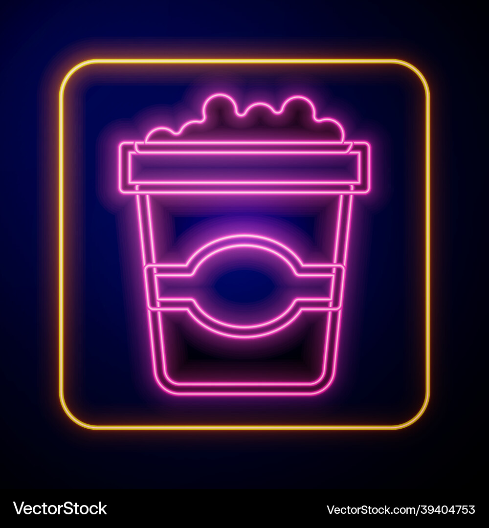 Glowing neon popcorn in cardboard box icon Vector Image
