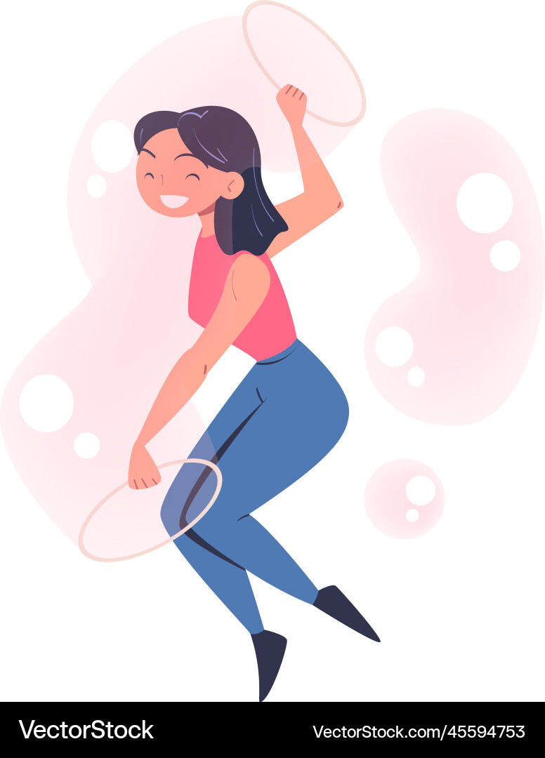 Happy woman performing soap bubble show making Vector Image