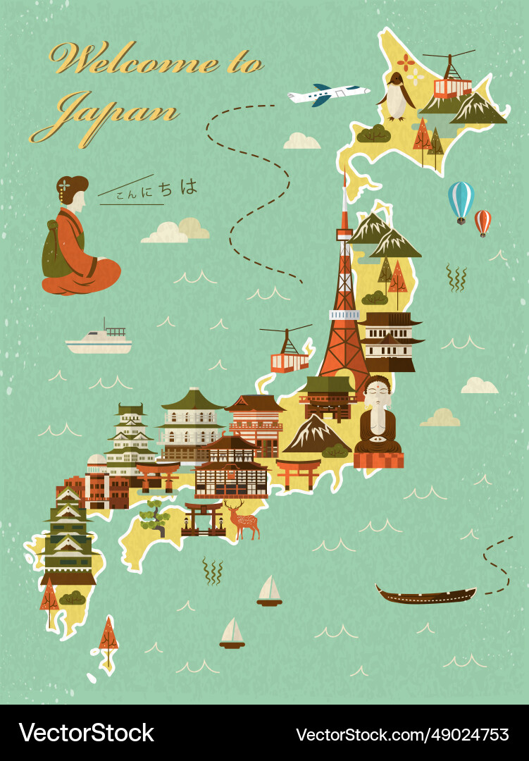 Lovely japan travel map Royalty Free Vector Image