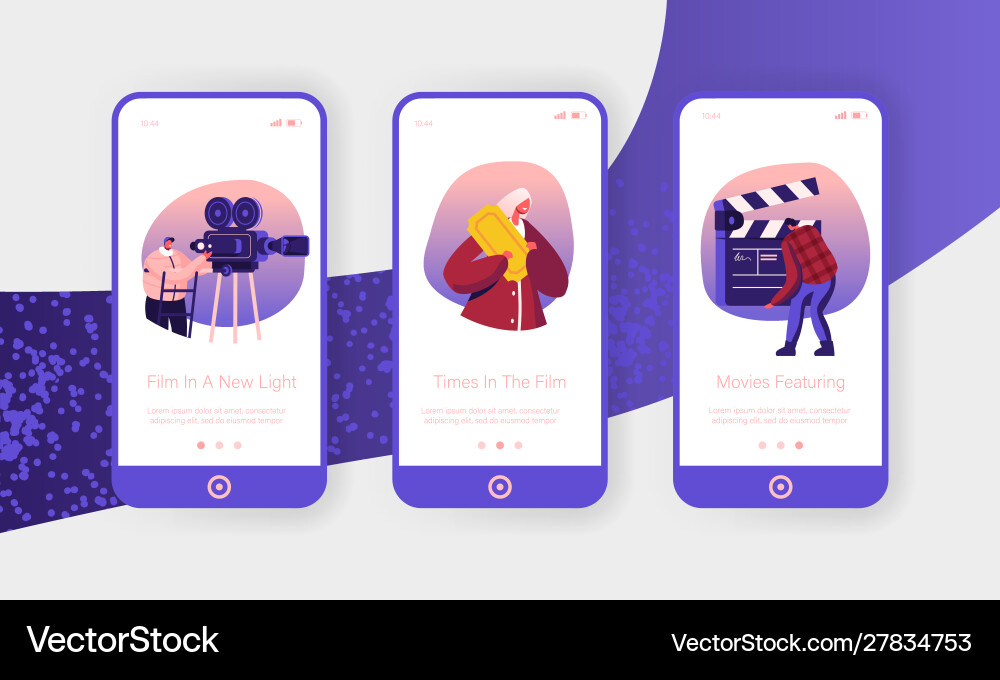 Movie making mobile app page onboard screen set Vector Image