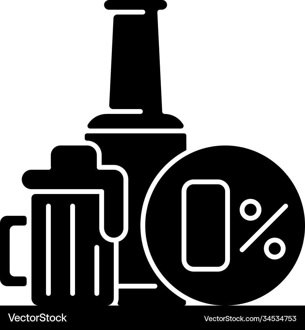 Non alcoholic beer black glyph icon Royalty Free Vector