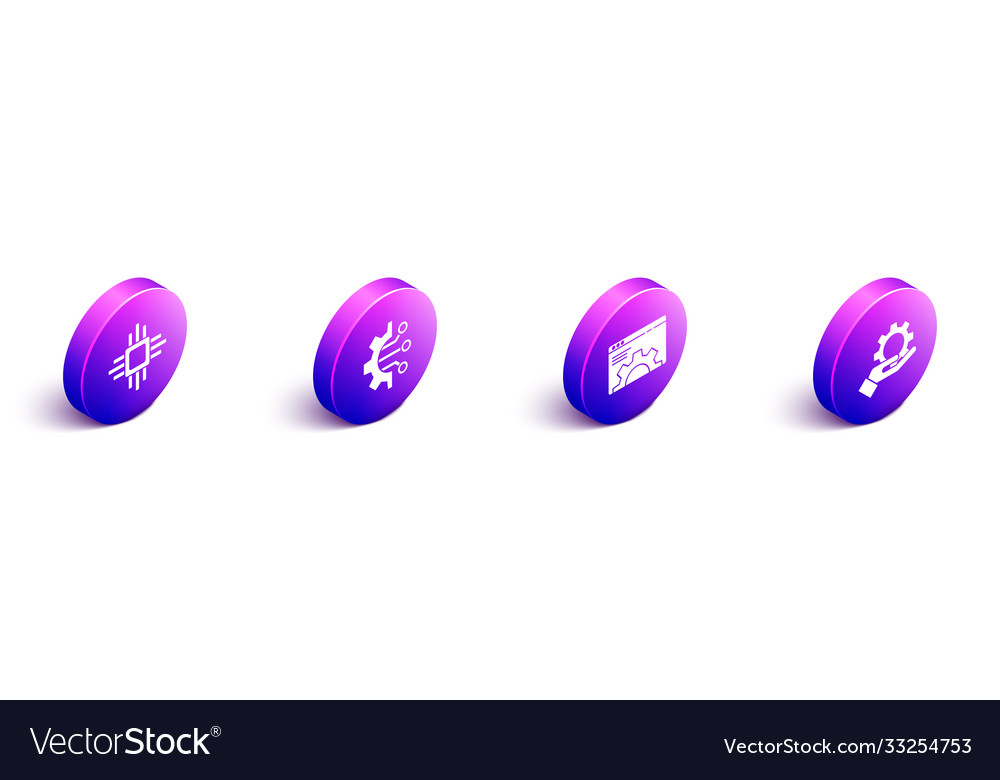 Set isometric processor with microcircuits cpu Vector Image