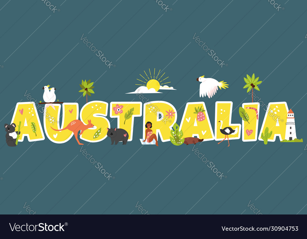 Tourist poster with symbols animals australia Vector Image