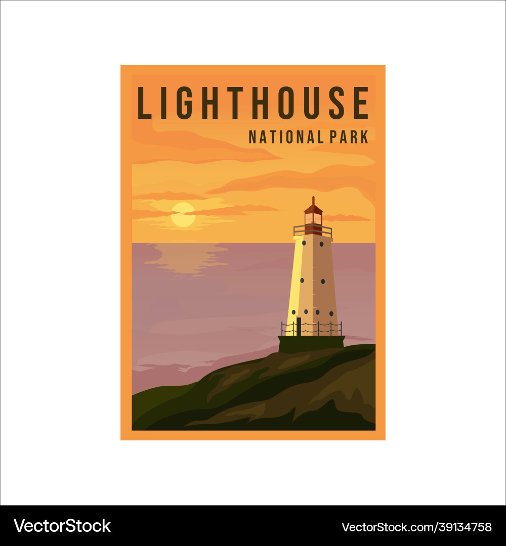 Lighthouse vintage poster template design hill Vector Image