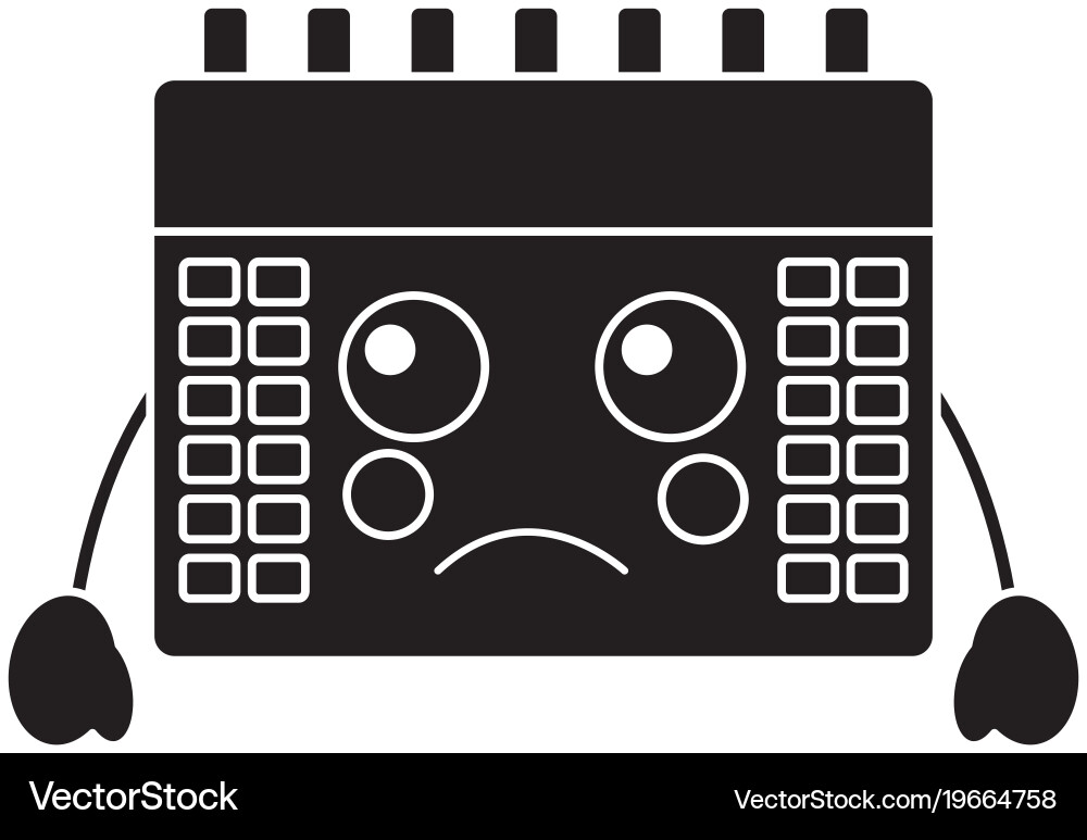 Sad calendar kawaii icon image Royalty Free Vector Image
