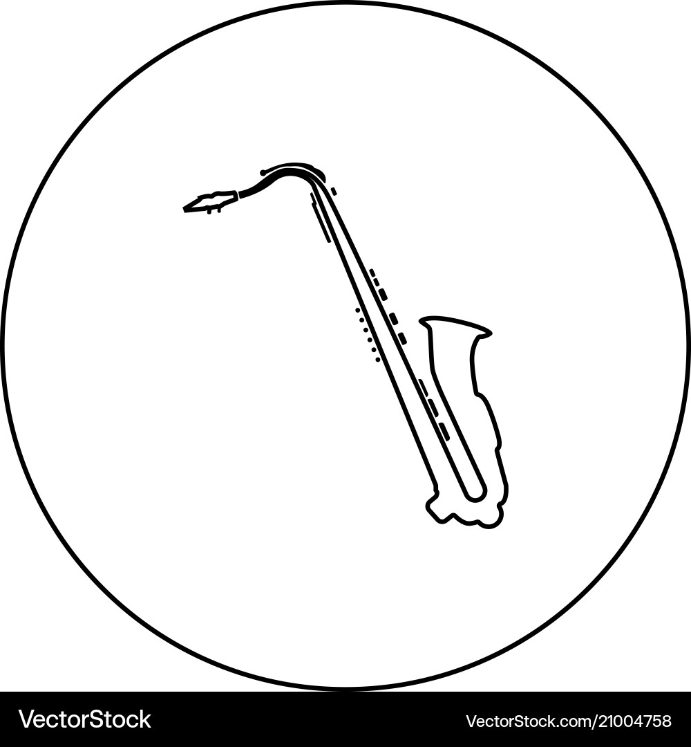 Saxophone black icon outline in circle image Vector Image