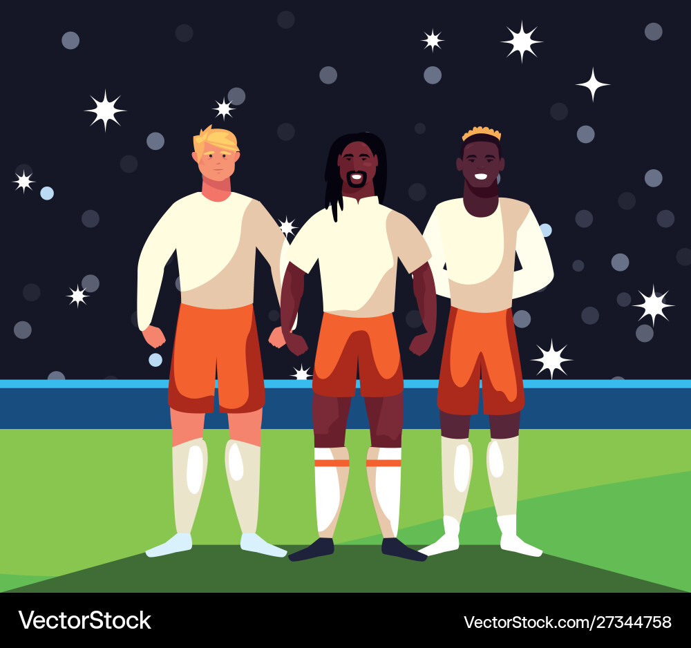 Soccer player men standing in stadium Royalty Free Vector
