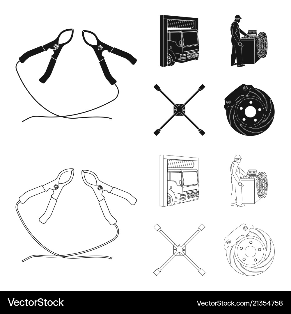Wheel balancing spanner and brake disc black Vector Image