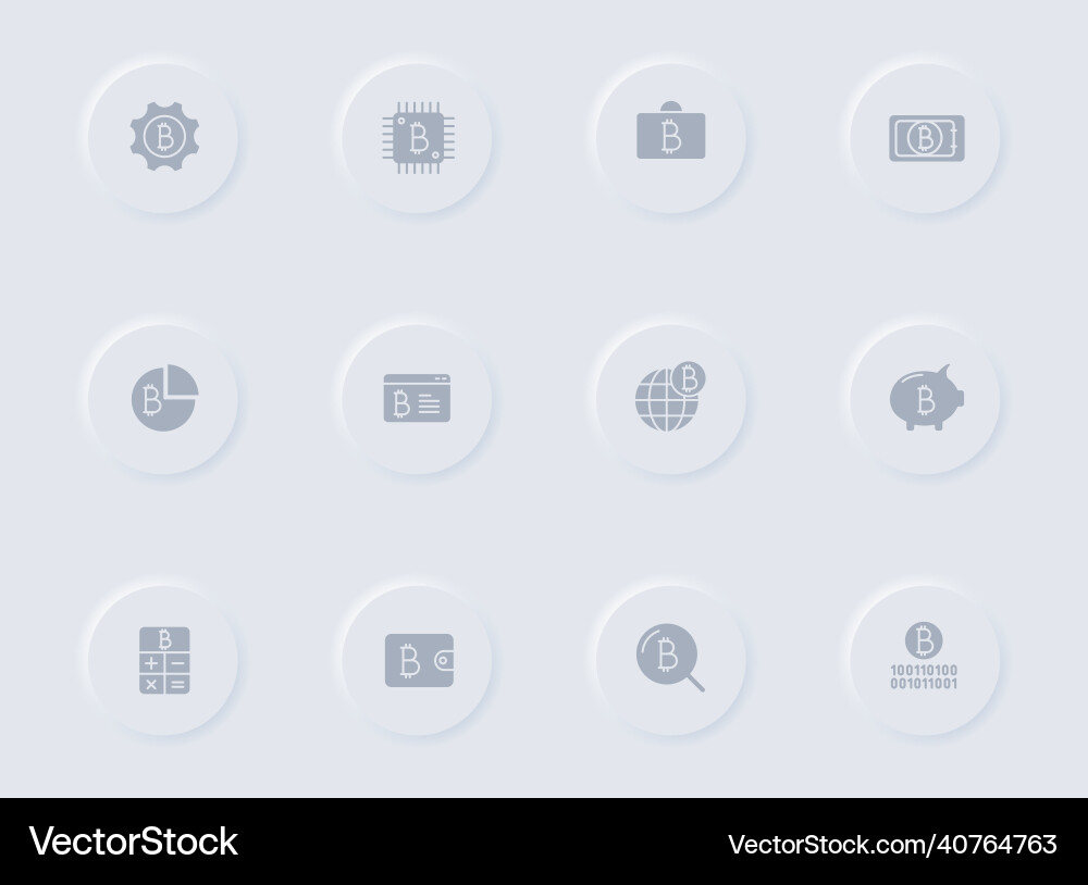 Bitcoin gray icons on round buttons Royalty Free Vector