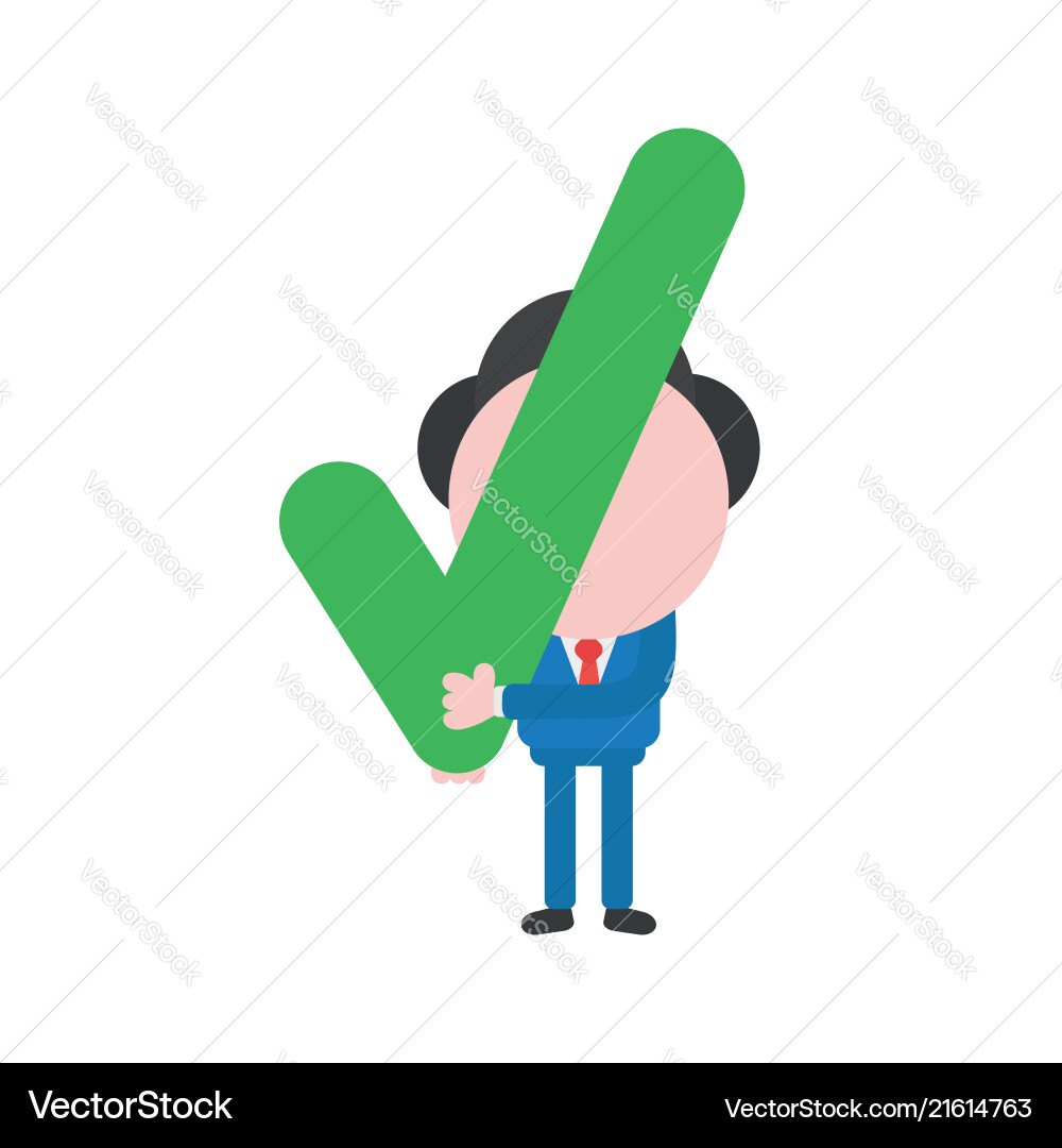 Businessman character holding check mark Vector Image