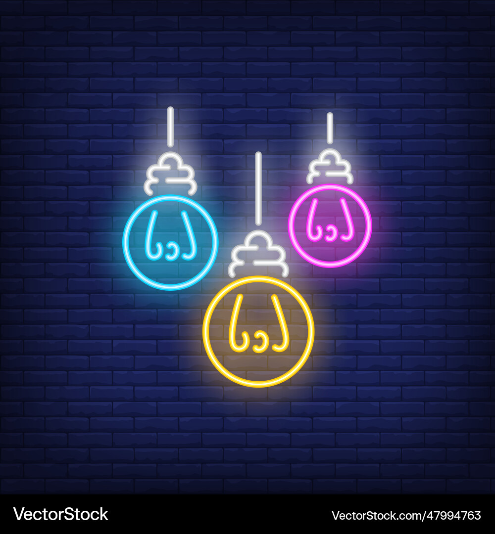Colored light bulbs hanging neon sign Royalty Free Vector