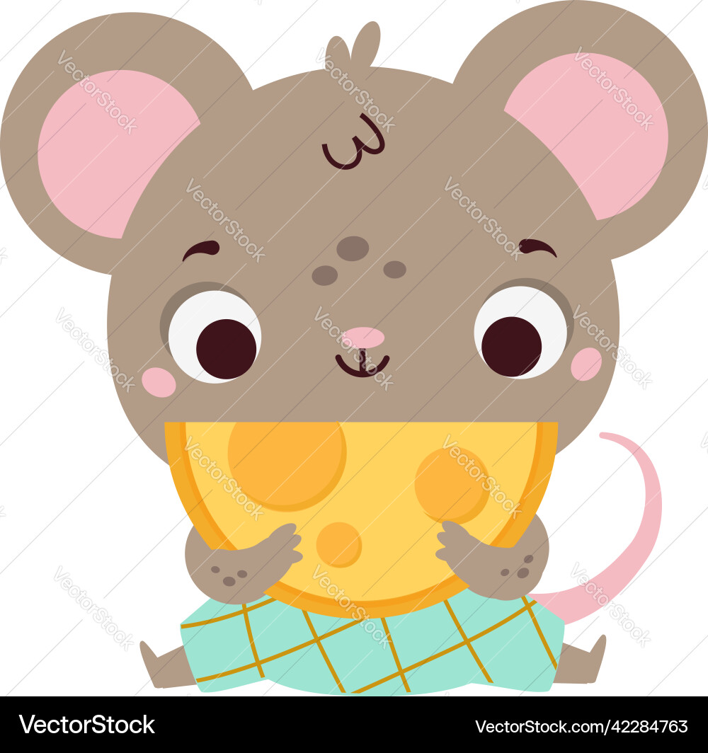 Cute mouse with cheese cartoon rat character Vector Image
