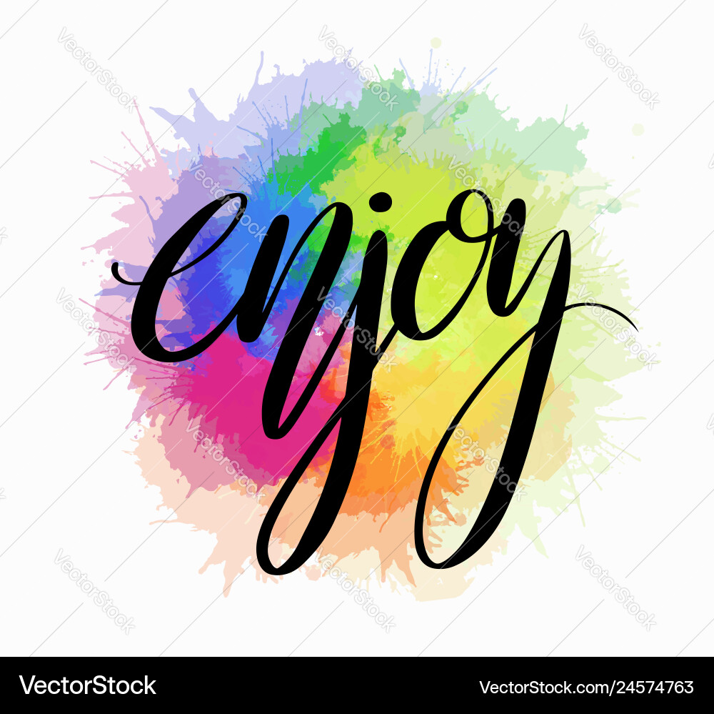 Enjoy hand drawn lettering with rainbow Royalty Free Vector