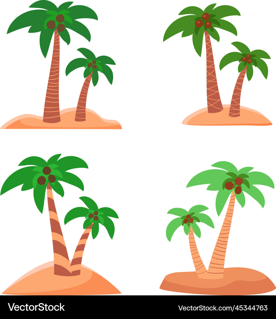 Set of palm trees with on beach Royalty Free Vector Image