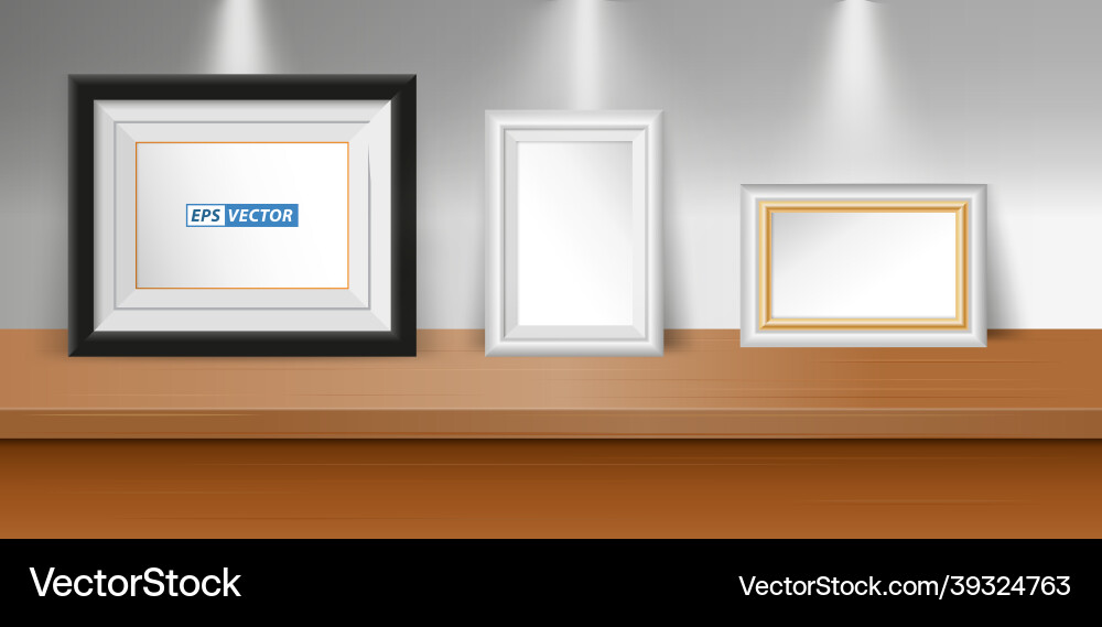 Set of realistic blank photo frame on table Vector Image