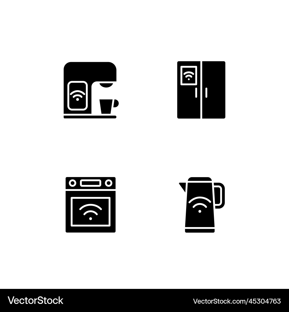 Smart kitchen appliances black glyph icons set Vector Image