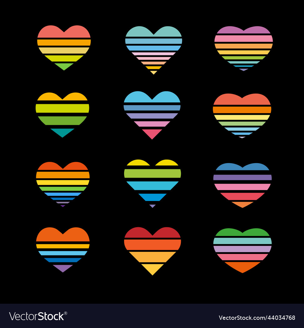 A set of striped colored hearts Royalty Free Vector Image