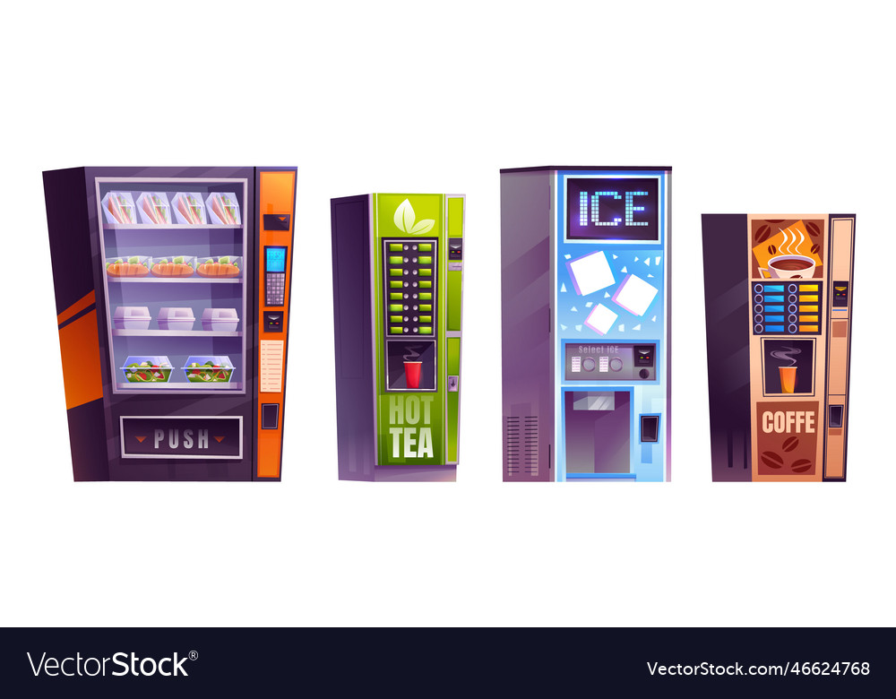 Cartoon set of vending machines on white Vector Image