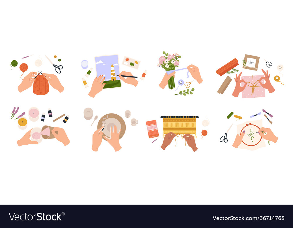 Hands create crafts handmade hobbies creative Vector Image
